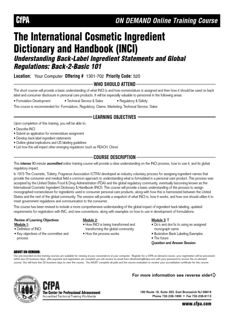The International Cosmetic Ingredient Dictionary and Handbook (INCI ...