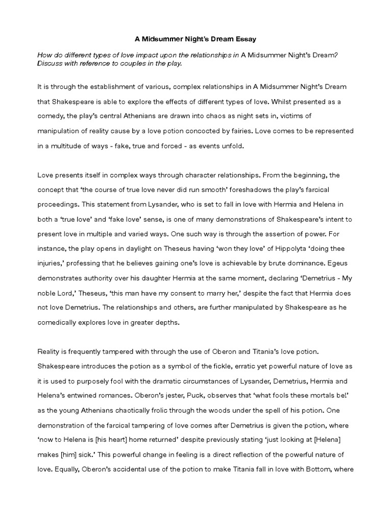 A Midsummer Night's Dream Essay Josh PDF | Download Free PDF | A ...
