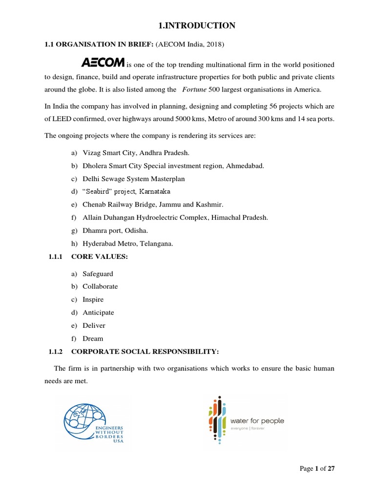 1.1 Organisation in Brief: (Aecom India, 2018) : Page 1 of 27 | PDF ...
