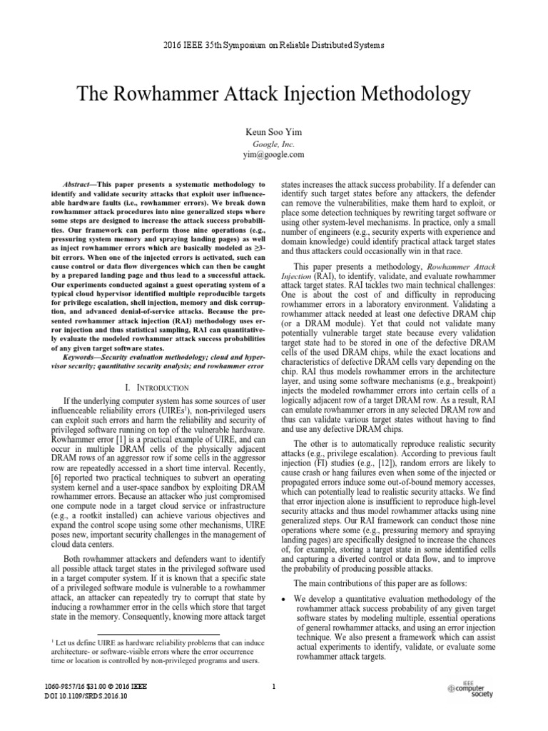 Rowhammer Injection Methodology | PDF | Dynamic Random Access Memory | Cpu Cache