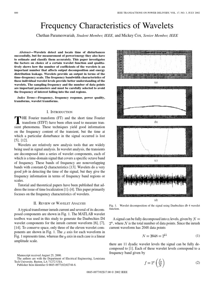 Frequency Characteristics of Wavelets: Chethan Parameswariah, Student ...