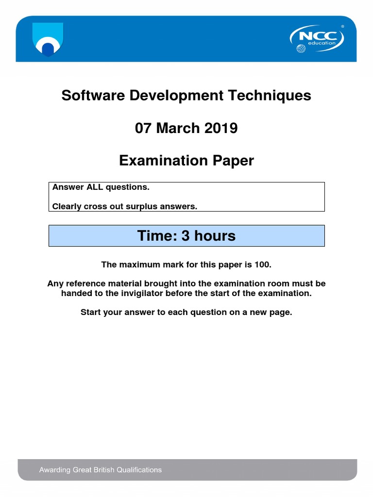 Software Development Techniques 07 March 2019 Examination Paper | PDF ...