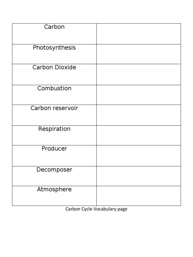 Carbon Cycle Vocabulary Guide | PDF