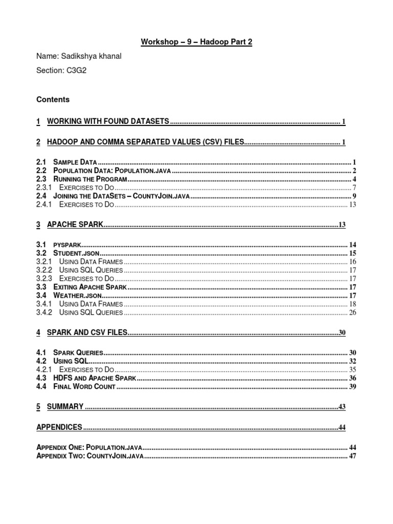 Name: Sadikshya Khanal Section: C3G2: Workshop - 9 - Hadoop Part 2 | PDF | Comma Separated ...