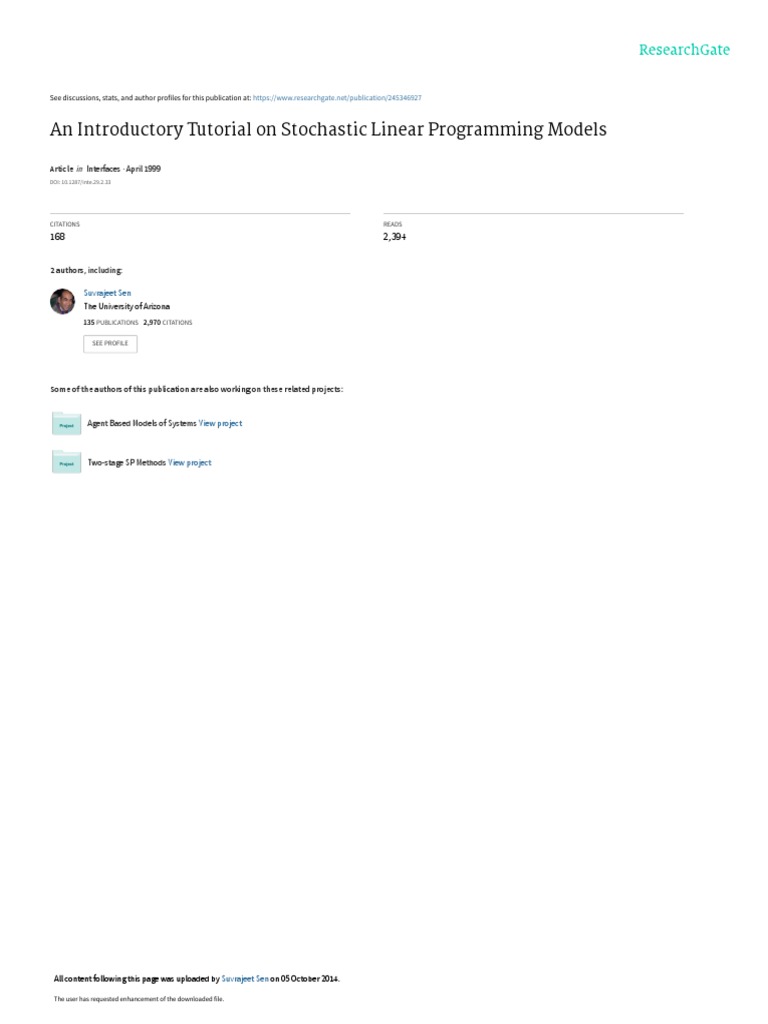 An Introductory Tutorial On Stochastic Linear Programming Models | PDF ...