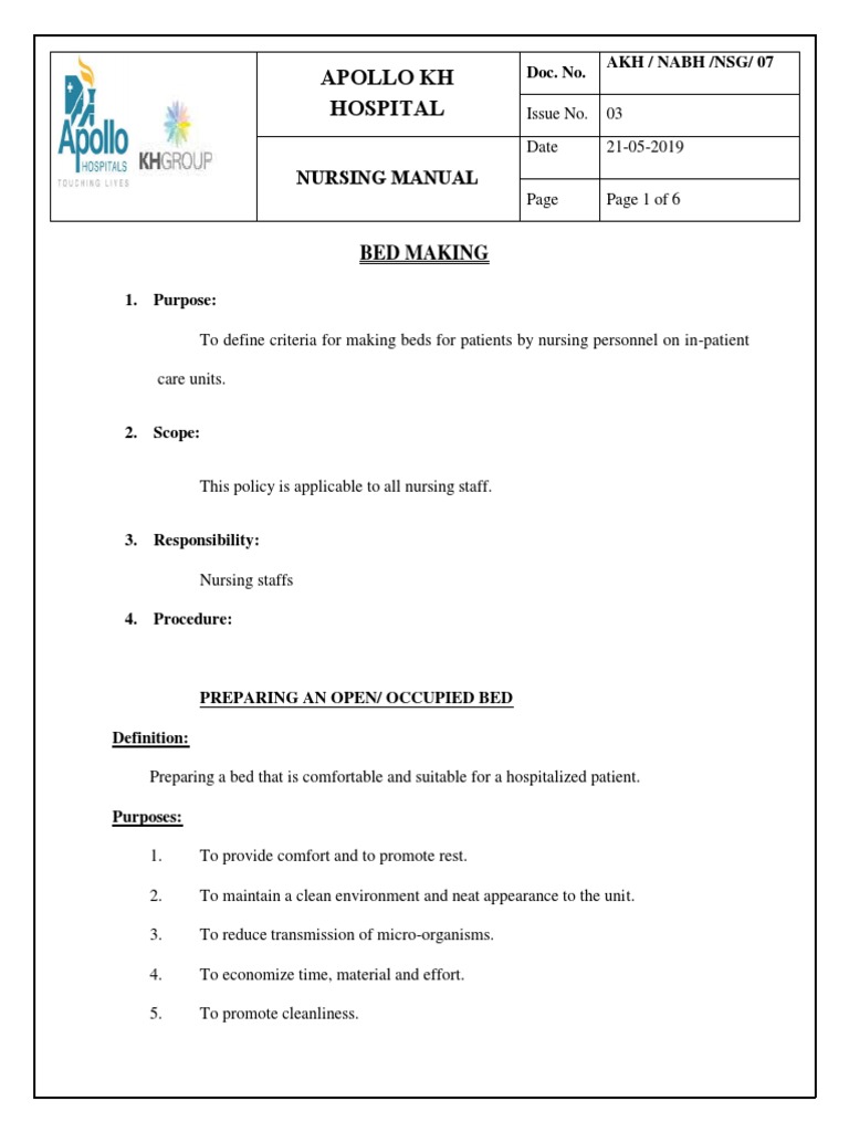 Sop-07 Bed Making | PDF | Bed | Nursing