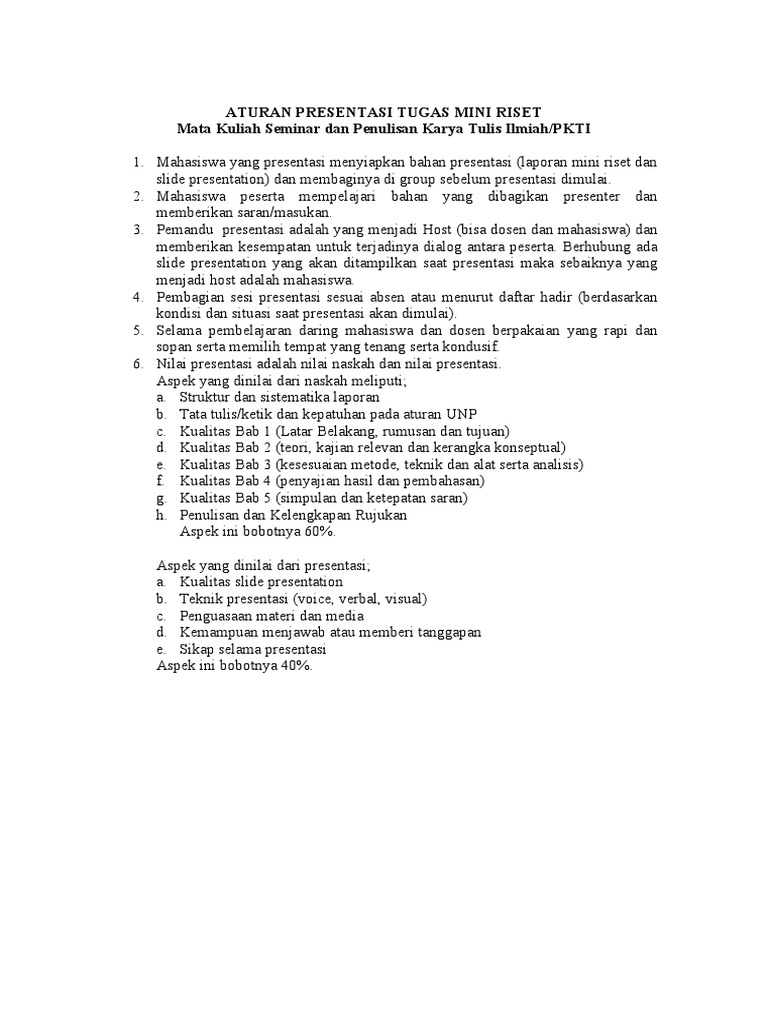 Aturan Presentasi Tugas Mini Riset | PDF