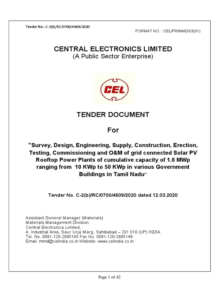 Tender Document 4609 | PDF | Solar Power | Electrical Grid