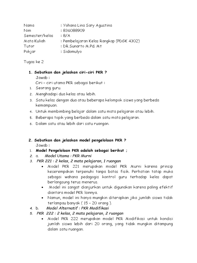 Ciri dan Model Pengelolaan PKR dalam Pendidikan | PDF