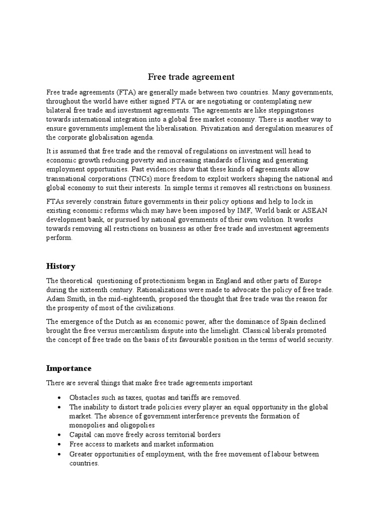 Free Trade Agreement | PDF | Free Trade | Economic Globalization