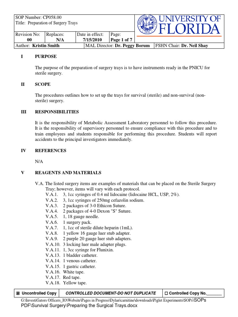 Surgical Tray Preparation SOP | PDF | Surgery | Surgical Suture