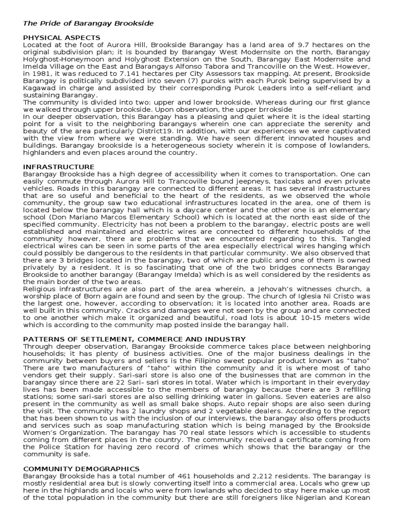 Physical Aspects: The Pride of Barangay Brookside | Download Free PDF ...