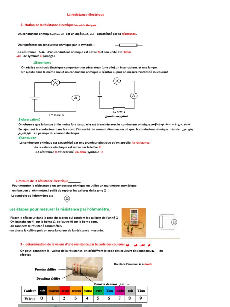 La Resistance Electrique Le 1 Cours Du 1 Physique-2 | PDF | Résistance ...