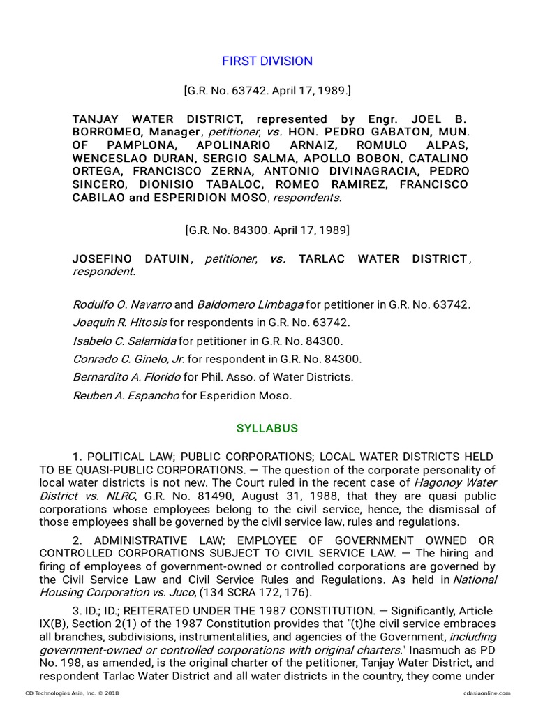 Tanjay Water District Jurisdiction Case | PDF | Jurisdiction | Trial Court