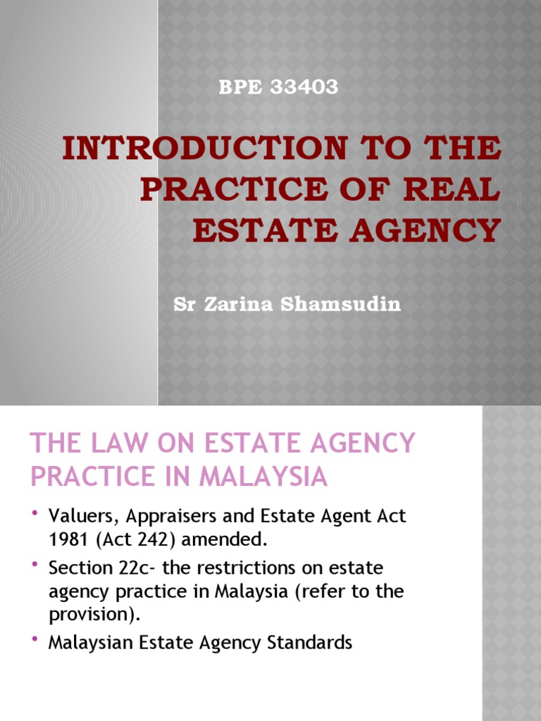 Introduction To The Practice of Real Estate Agency | PDF | Real Estate Broker | Leasehold Estate