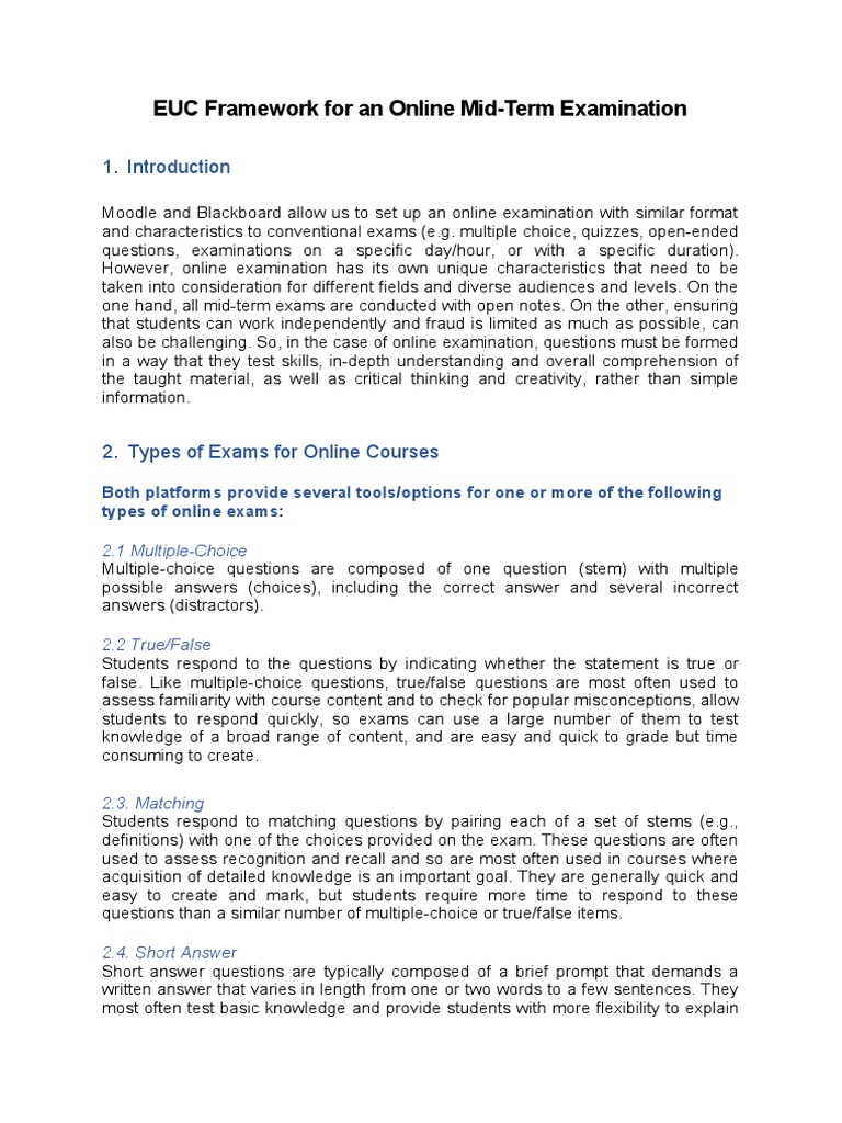 Online Mid-Term Exam EUC Framework | PDF | Multiple Choice | Test ...