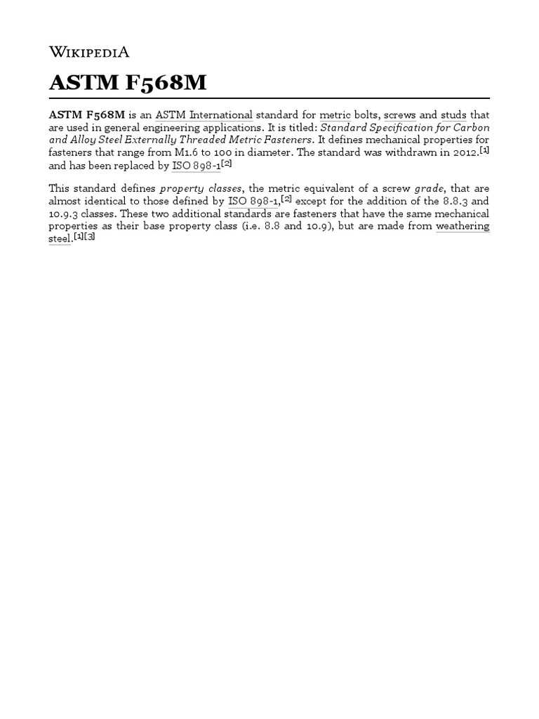 ASTM F568M - Foundation Bolt PDF | PDF | Screw | Metals