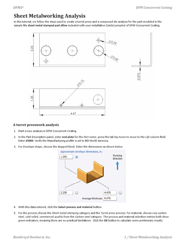 Sheet Metalworking Analysis: DFM Concurrent Costing Dfma | PDF | Sheet Metal | Area