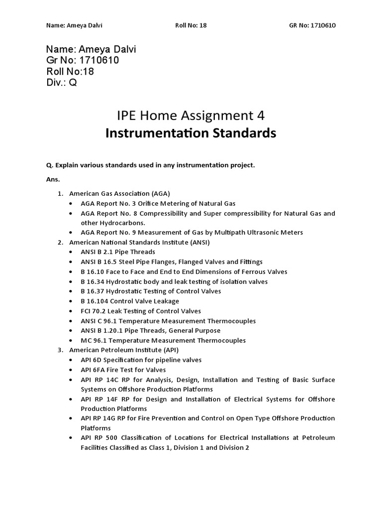 IPE Home Assignment 4: Instrumentation Standards | PDF ...