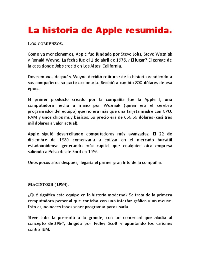La Historia de Apple Resumida | PDF | Apple Inc. | Steve Jobs
