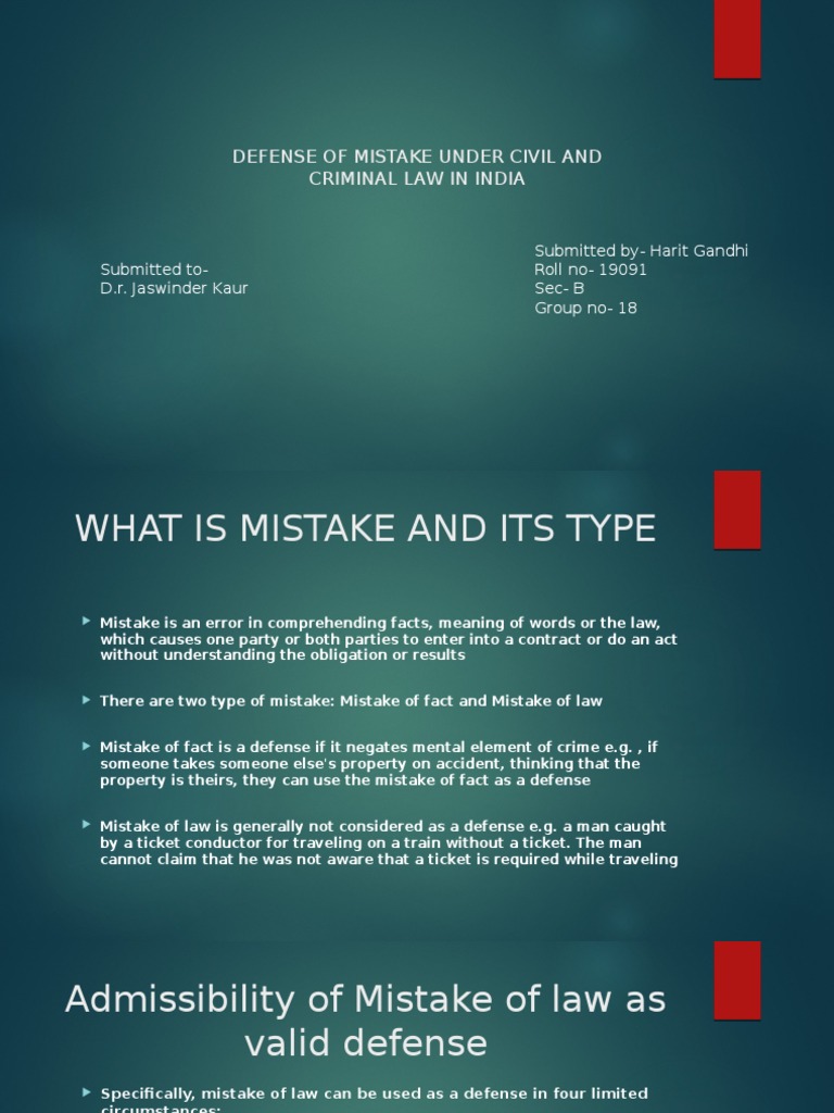 Defense of Mistake Under Civil and Criminal Law in India | PDF ...