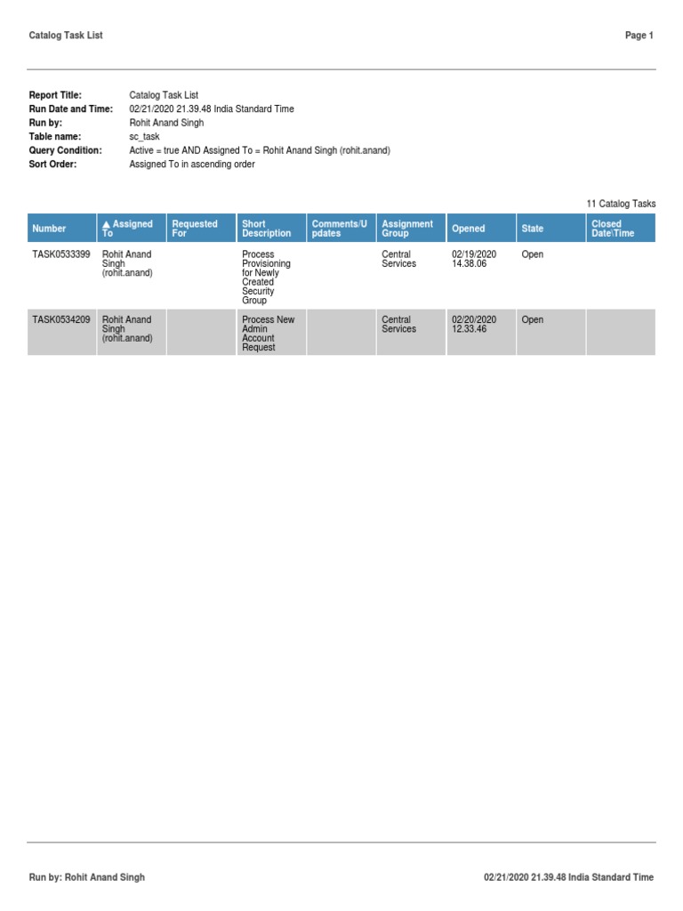 Report Title: Run Date and Time: Run By: Table Name: Query Condition ...