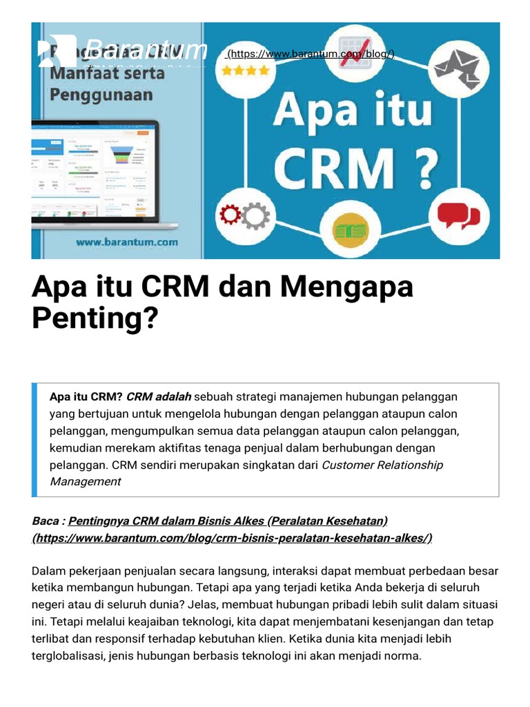 Apa Itu CRM - Pengertian Dan Pentingnya CRM Serta Penggunaannya PDF | PDF