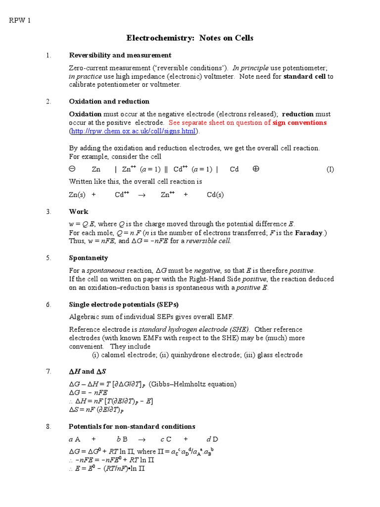 Electrochemistry: Notes On Cells: in Practice Use High Impedance ...