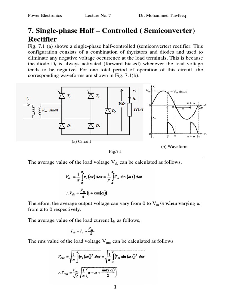 Single-Phase Half - Controlled (Semiconverter) Rectifier | PDF | Rectifier | Power Electronics