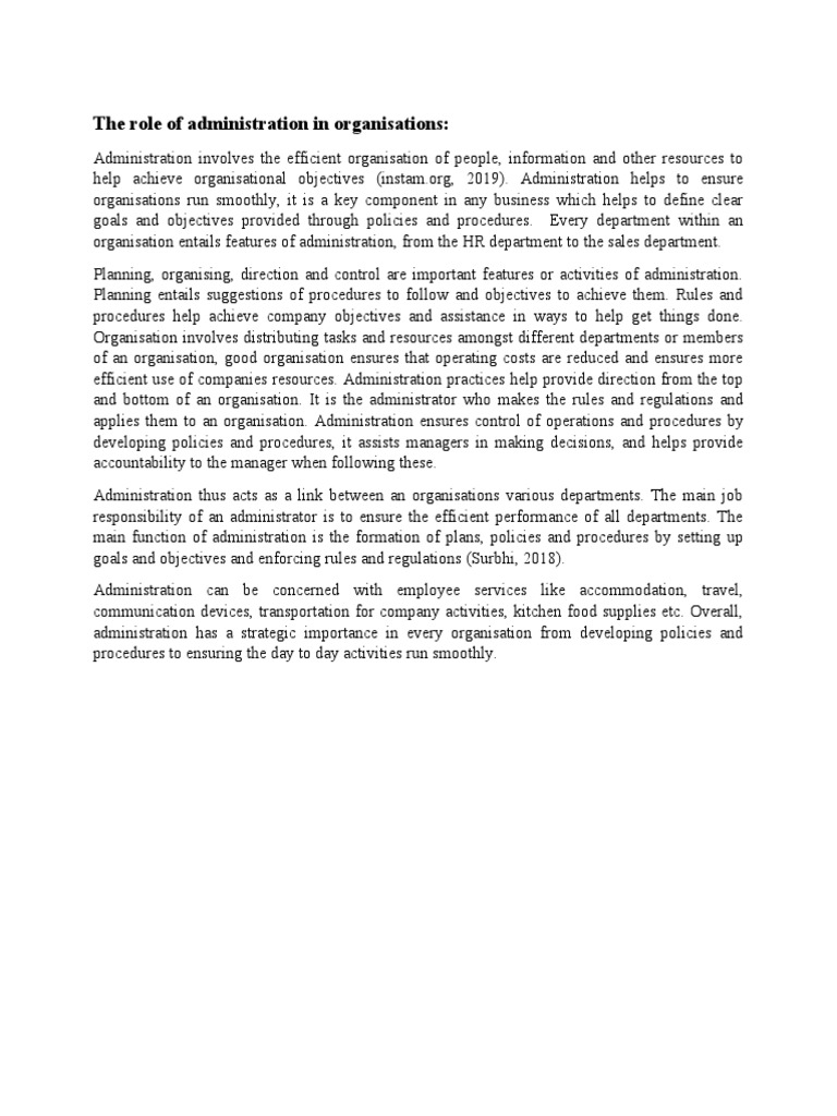 The Role of Administration in Organisations | PDF | Employment | Policy