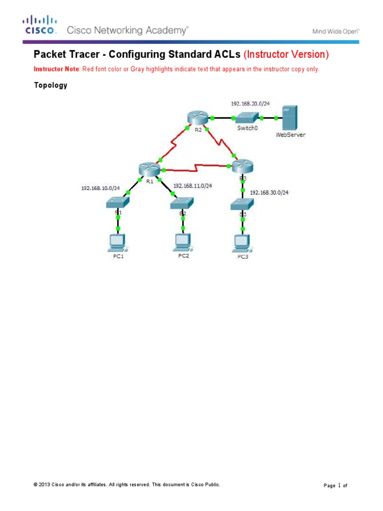 92110 Packet Tracer Configuring Standard Acls Instructions Ig Pdf Router Computing 0174