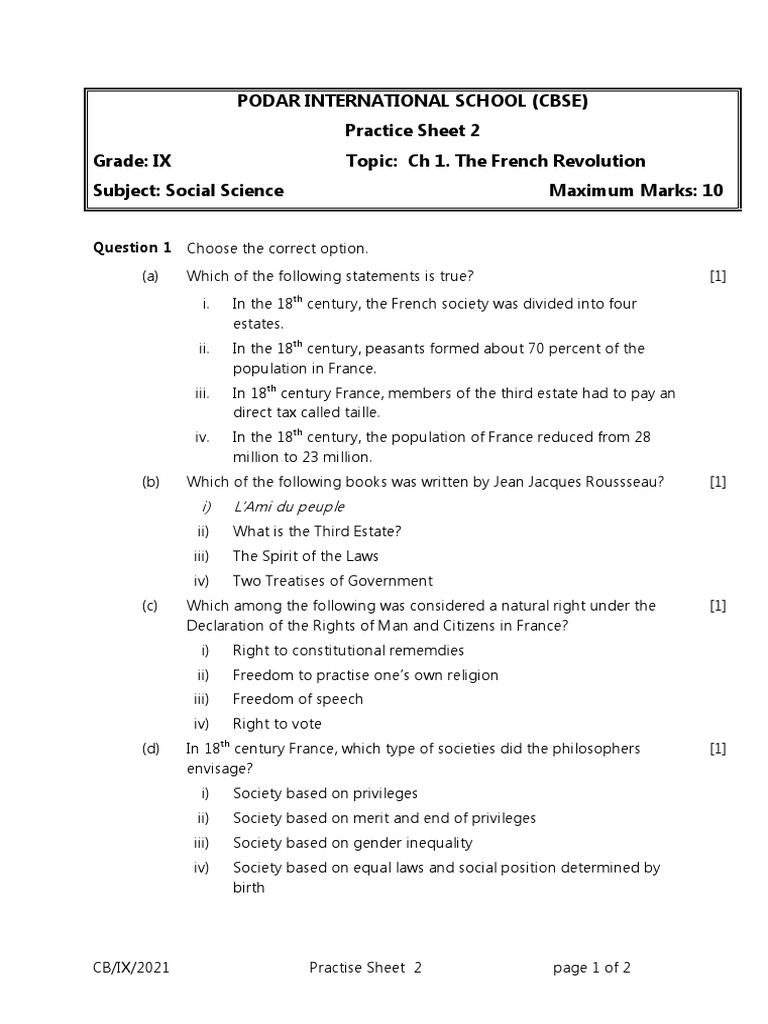The French Revolution - Practice Sheet PDF | PDF | France | French ...