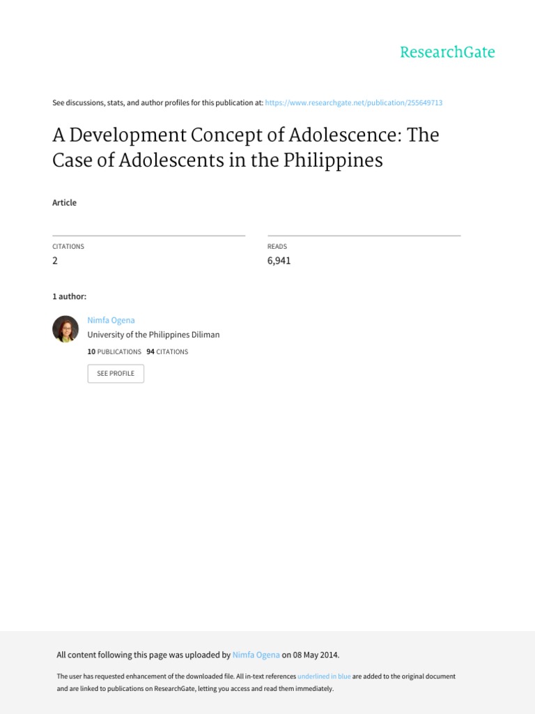 A Development Concept of Adolescence: The Case of Adolescents in The ...
