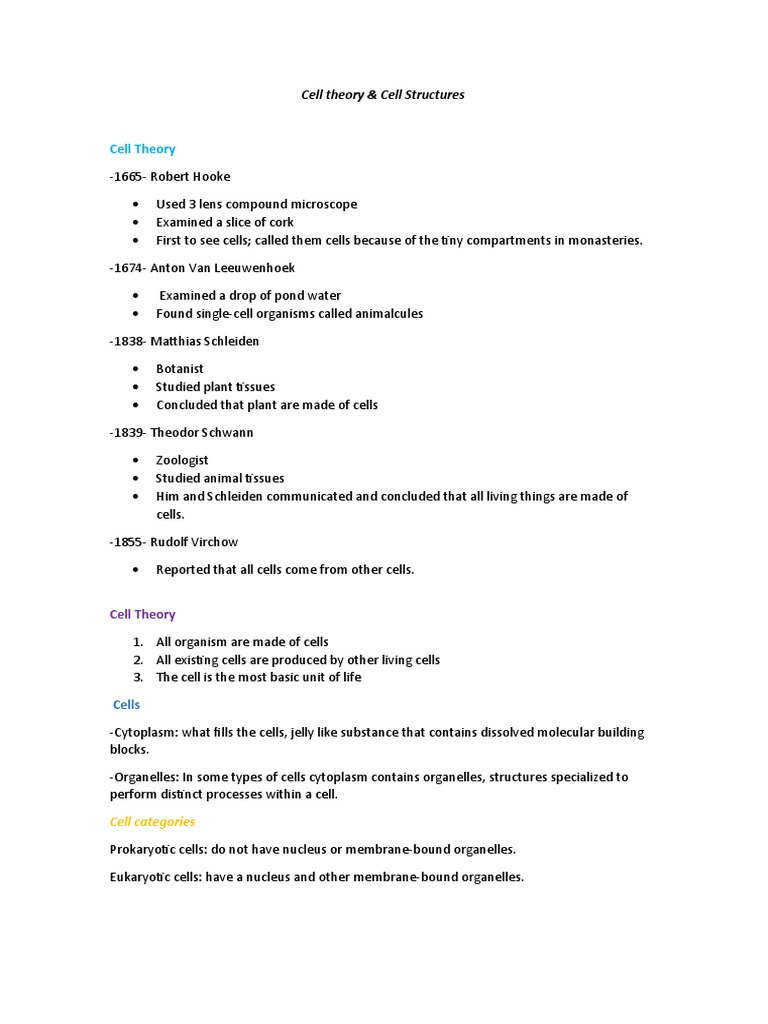 Cell Theory & Cell Structures | PDF