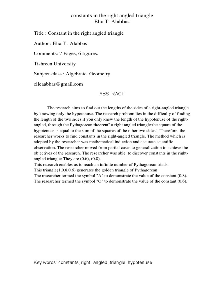 Constants in Right-Angled Triangles | PDF | Triangle | Classical Geometry