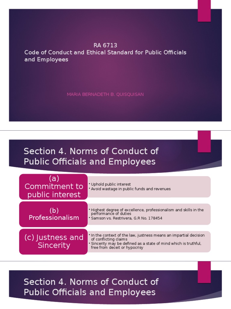 RA 6713 Code of Conduct and Ethical Standard For Public Officials and Employees | PDF ...
