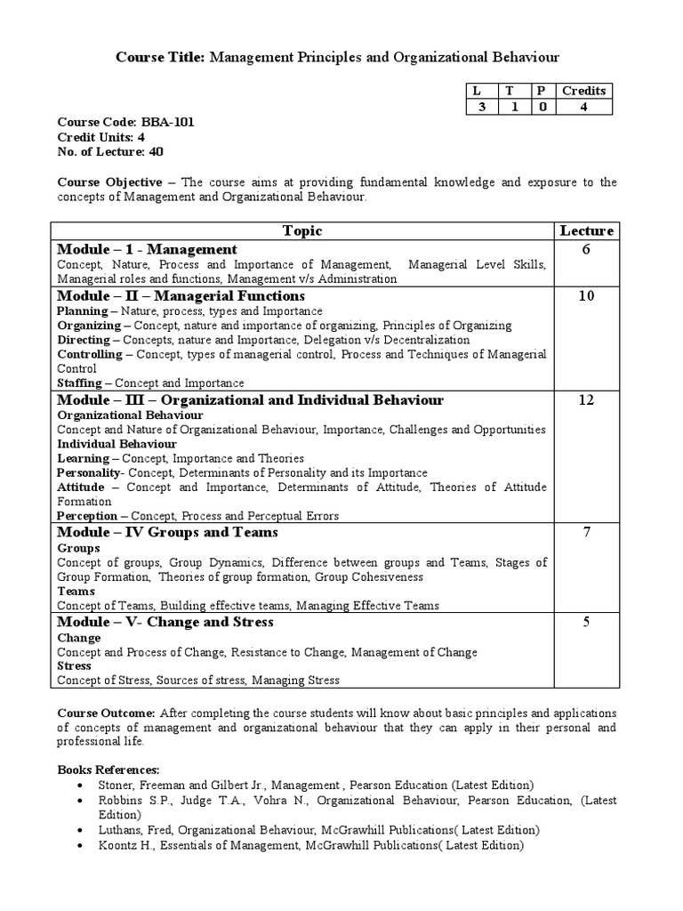 Management Principles and Organizational Behaviour - New Syllabus | PDF ...