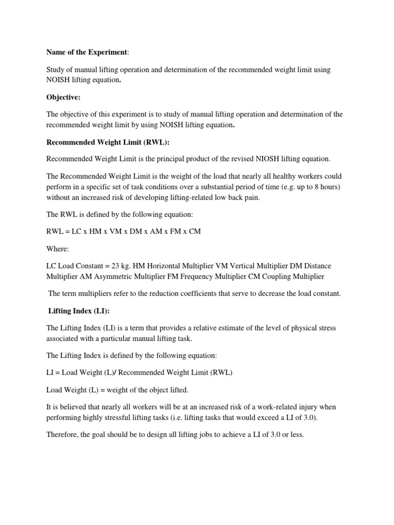 Manual Lifting | PDF | Weight | Risk