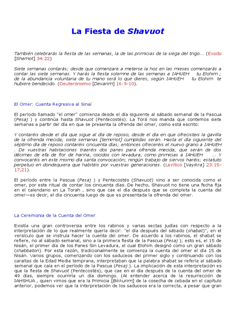 Significado y Celebración de Shavuot | PDF | Libro del éxodo | Pentecostés