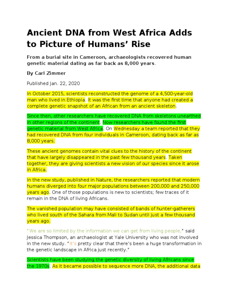 Ancient DNA from West Africa Adds to Picture of Humans’ Rise | PDF ...