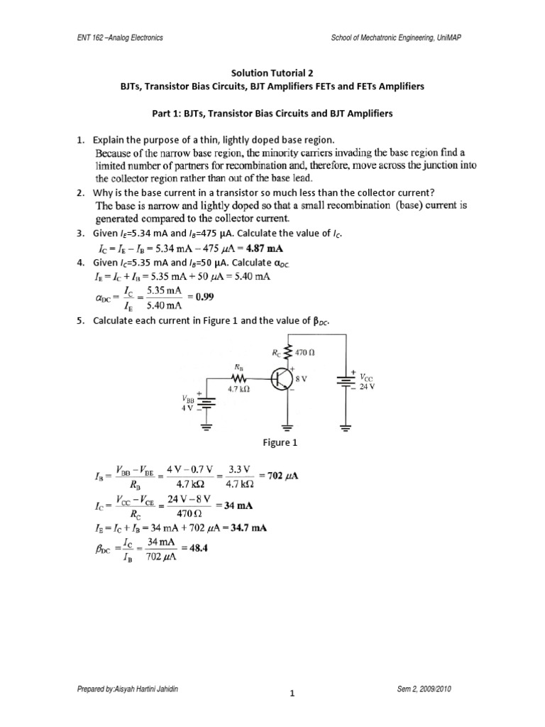 Solution Tutorial 2 Ent162 | PDF | Bipolar Junction Transistor | Transistor