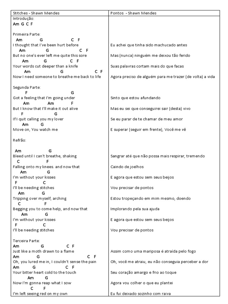 Letra e Tradução de "Stitches" | PDF | Entretenimento (geral)