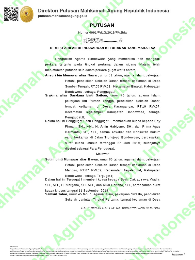 Putusan 0991 PDT.G 2019 Pa - BDW 20200425 | PDF