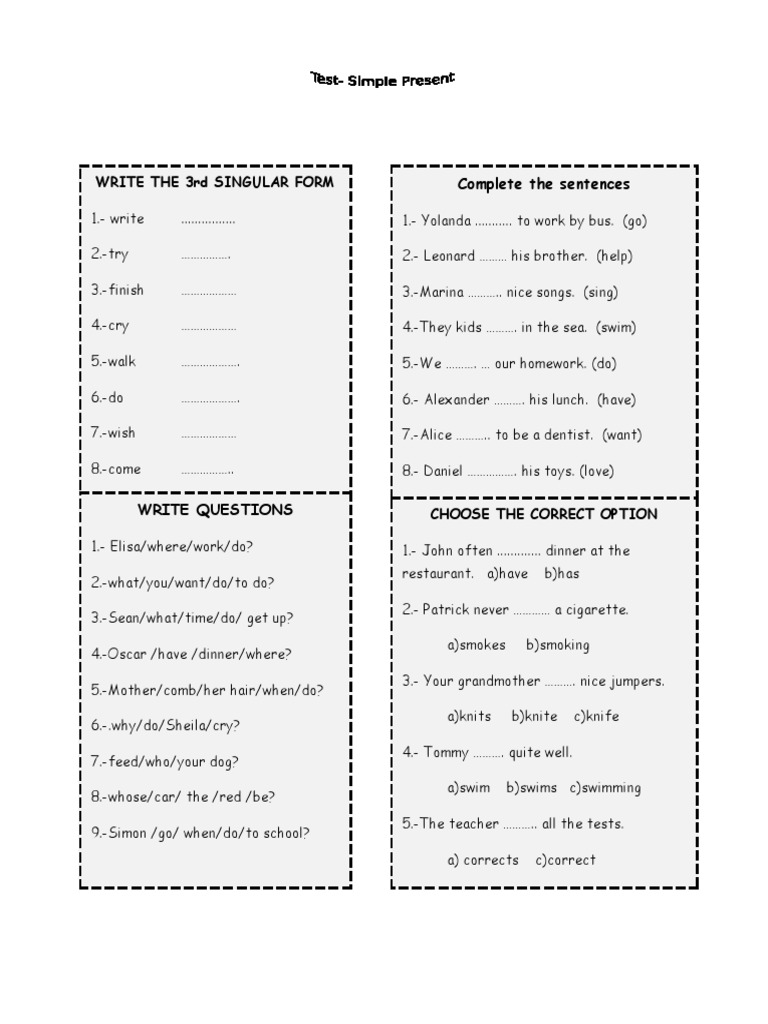 Test Simple Present Tests - 124564 | PDF