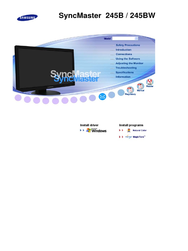 Syncmaster 245B / 245Bw: Install Driver Install Programs | PDF ...