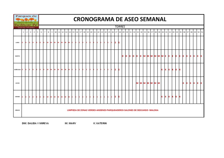 Formato Control de Aseo Semanal | PDF