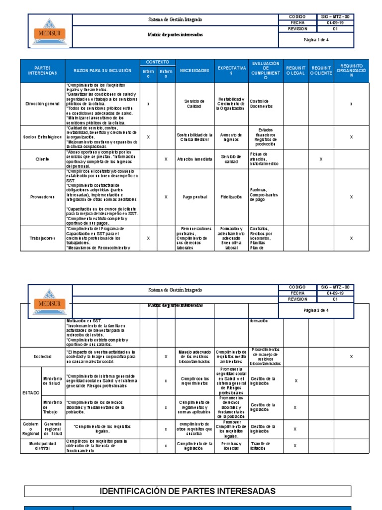 Matriz de Partes Interesadas en ISO 9001 | PDF | Calidad (comercial ...