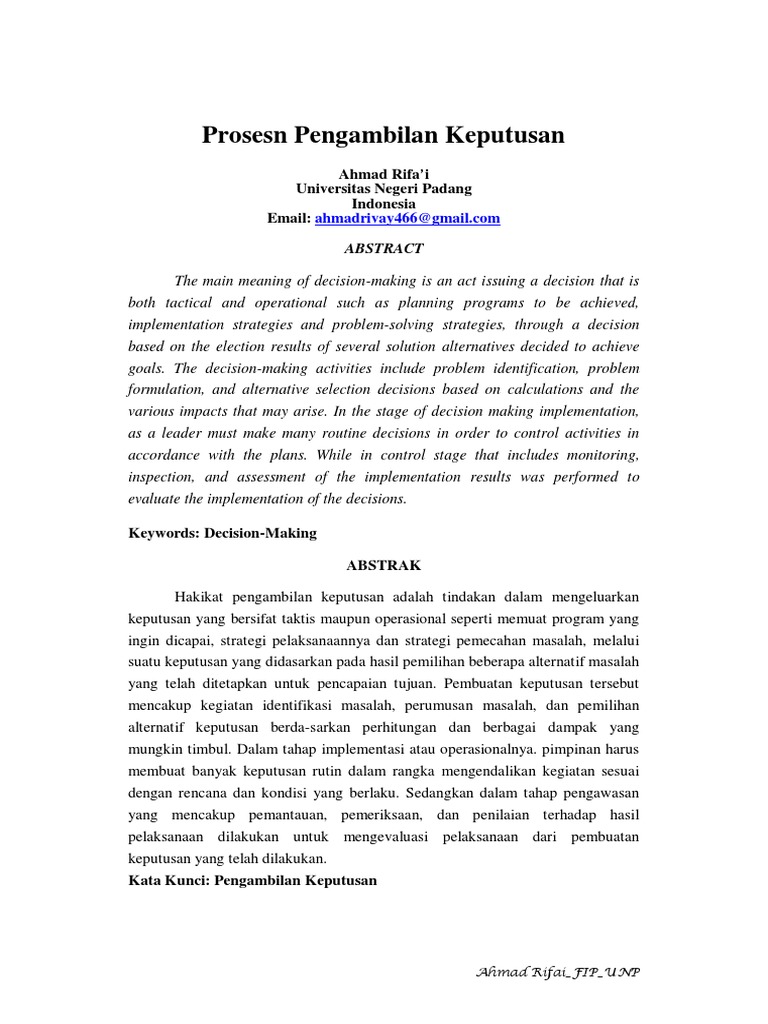 Proses Pengambilan Keputusan Efektif | PDF