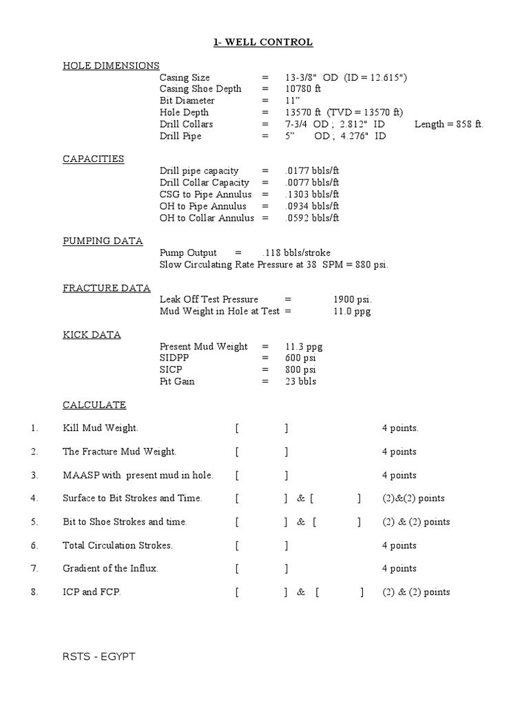 Kill Sheet Quistions | PDF | Casing (Borehole) | Mechanical Engineering