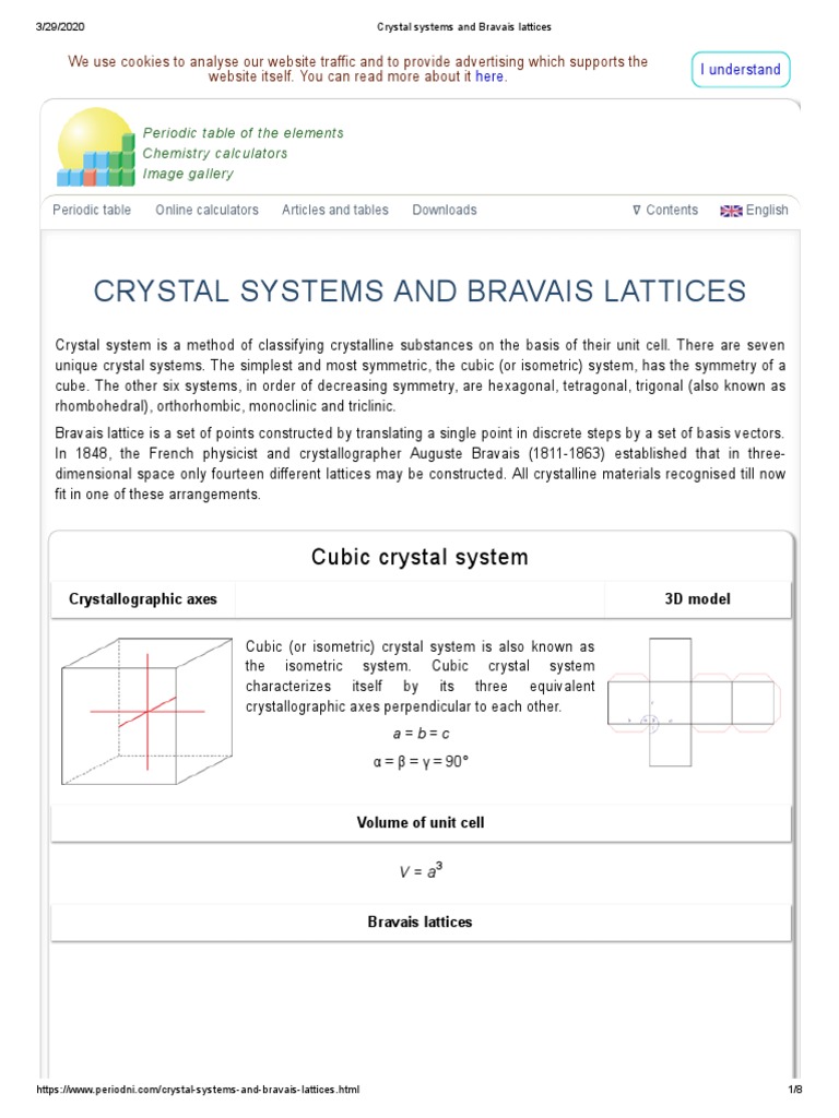 Crystal Systems and Bravais Lattices | PDF | Crystal Structure | Mineralogy